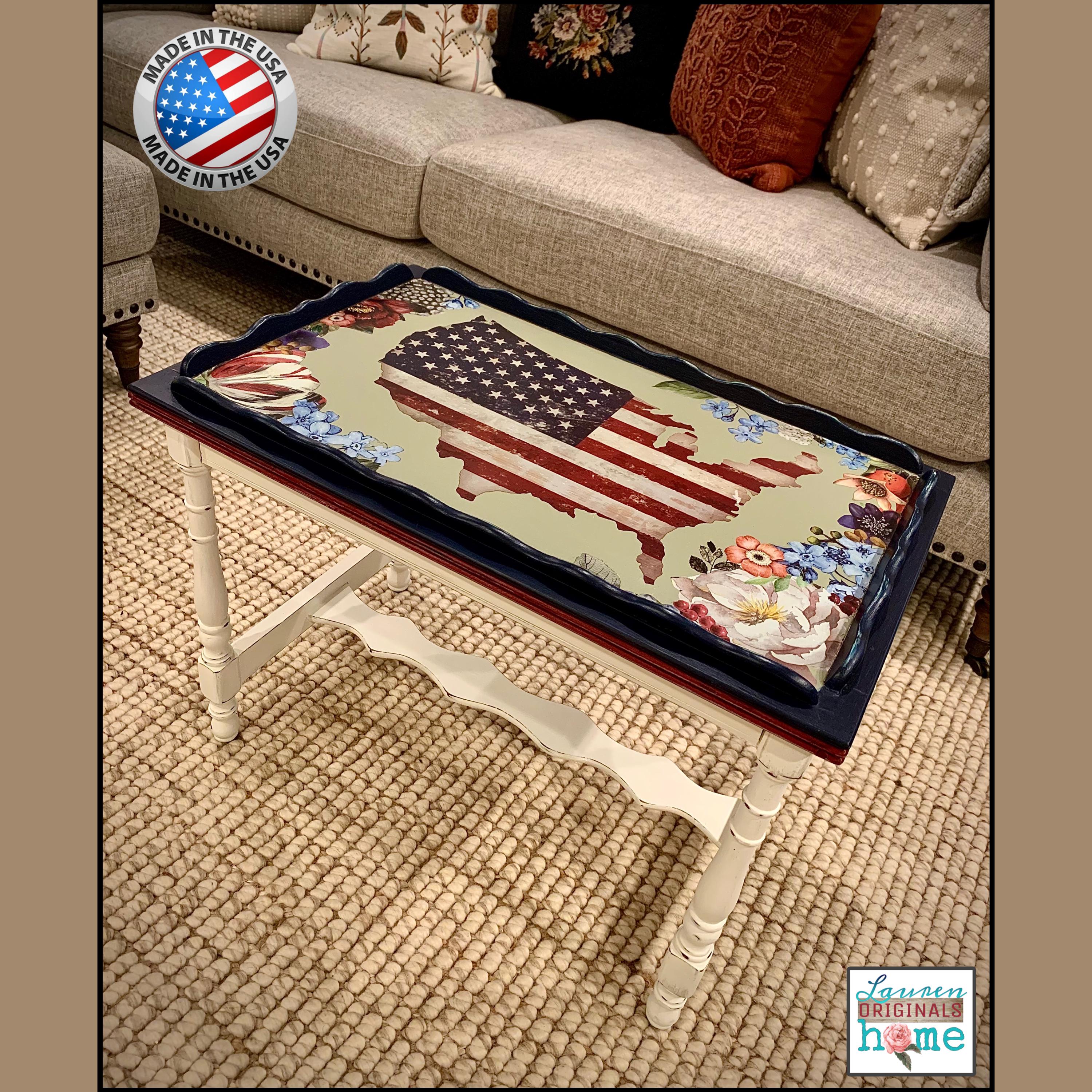 Vintage American Flag Coffee Table - Patriotic Painted Small Accent ...