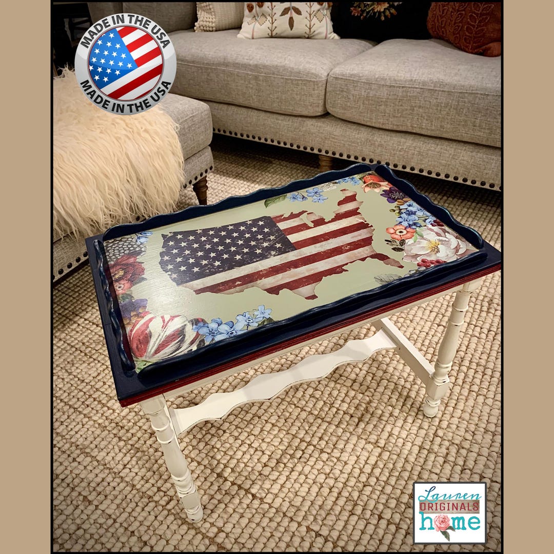 Patriotic Coffee Table American Flag Table USA Small Side Table Red ...