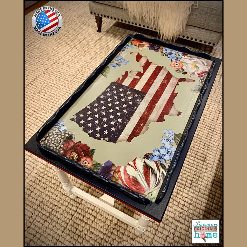 Vintage American Flag Coffee Table - Patriotic Painted Small Accent ...