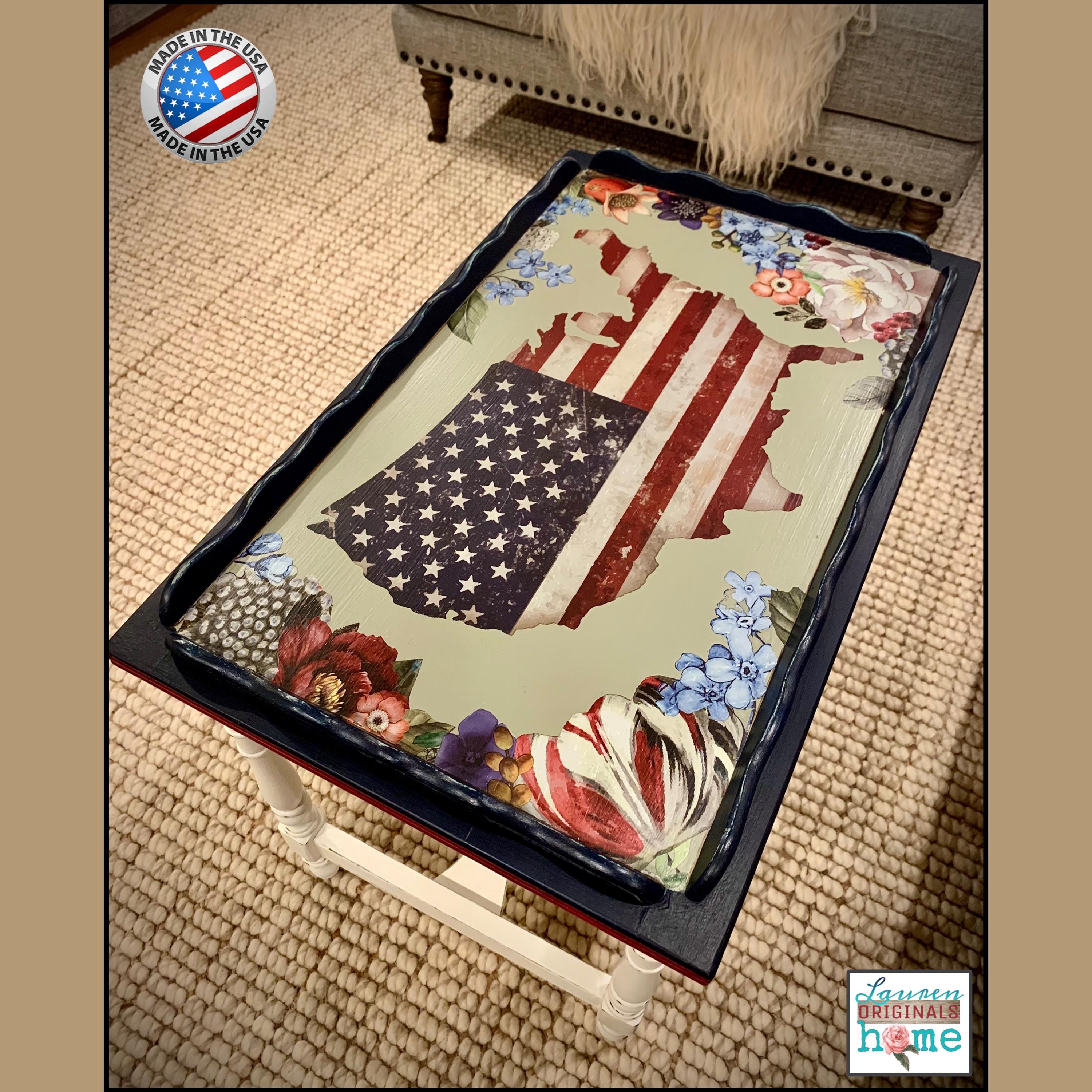 Vintage American Flag Coffee Table - Patriotic Painted Small Accent ...