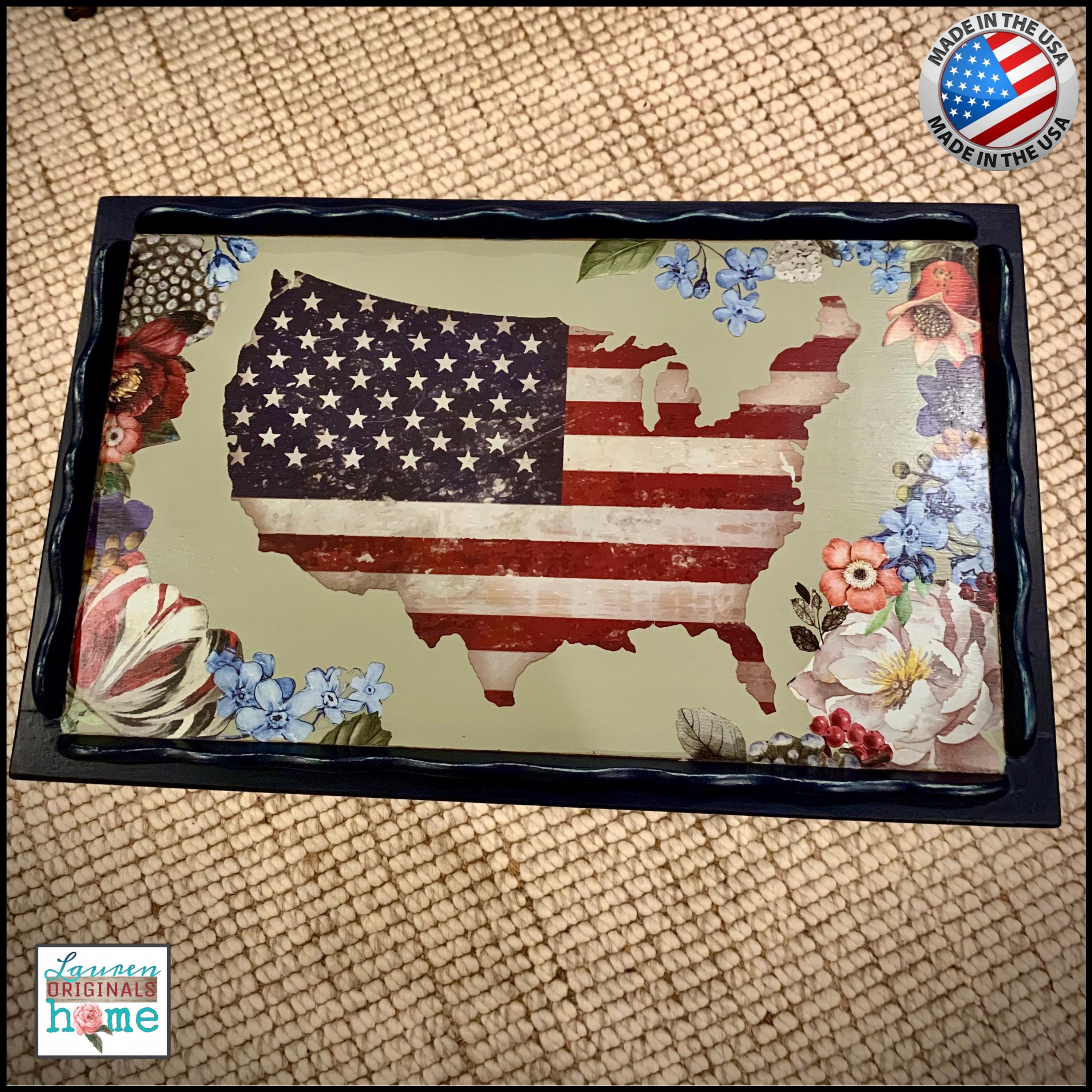 Vintage American Flag Coffee Table - Patriotic Painted Small Accent ...
