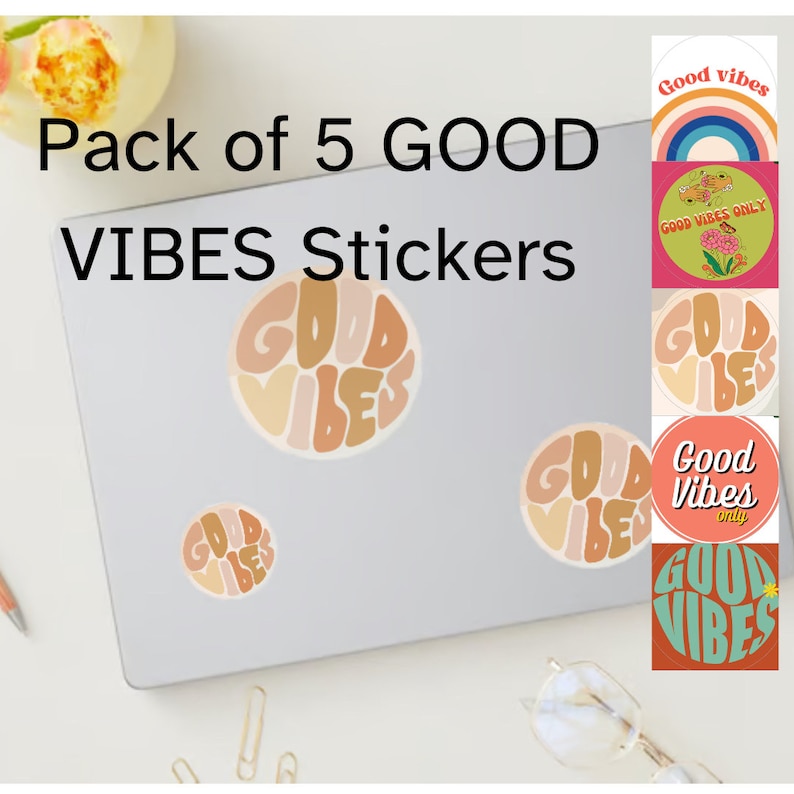 Printable Stickers Bundle GOOD VIBES, Set of 5, Printable Groovy, PDF ...