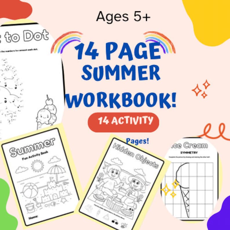 Printable Summer Workbook, Activity Pages, Color Your Own, Instant ...