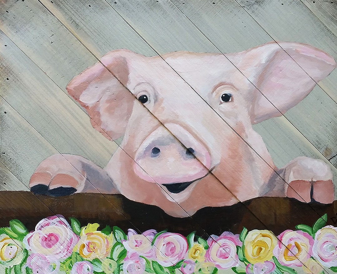 Hand Painted Original Pig Painting, Kitchen Decor, Rustic, Pig Wall ...