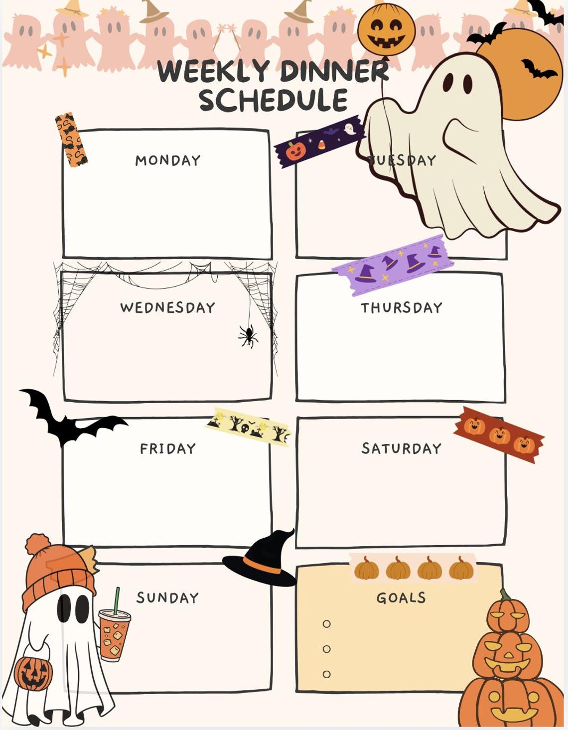 Halloween-themed Printable Weekly Dinner Menu | Spooky Meal Planner ...