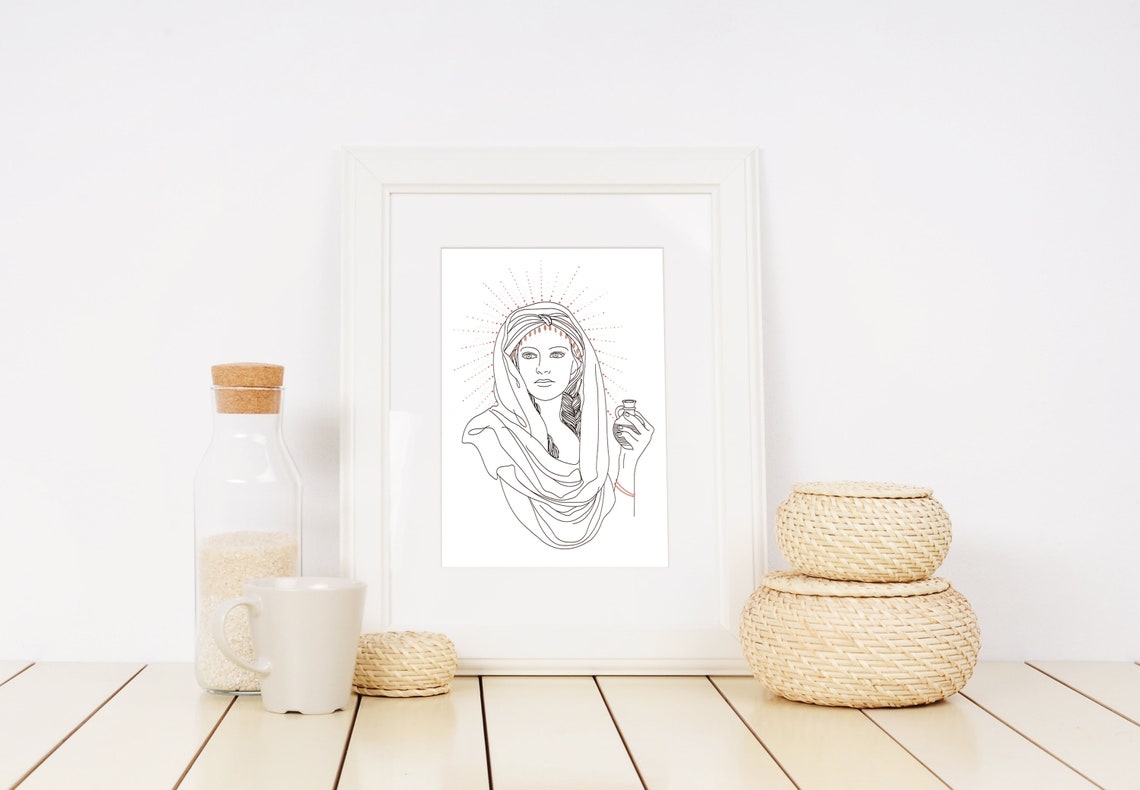 Mary Magdalene Line Art Portrait - Matte Print 8" X 10" - Etsy Canada
