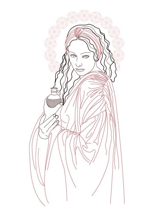 Mary Magdalene With First Century Jar Line Art Portrait | Etsy