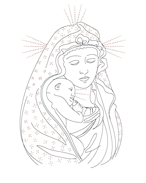 Virgin Mary Christ Child Line Art Portrait Matte Print - Etsy