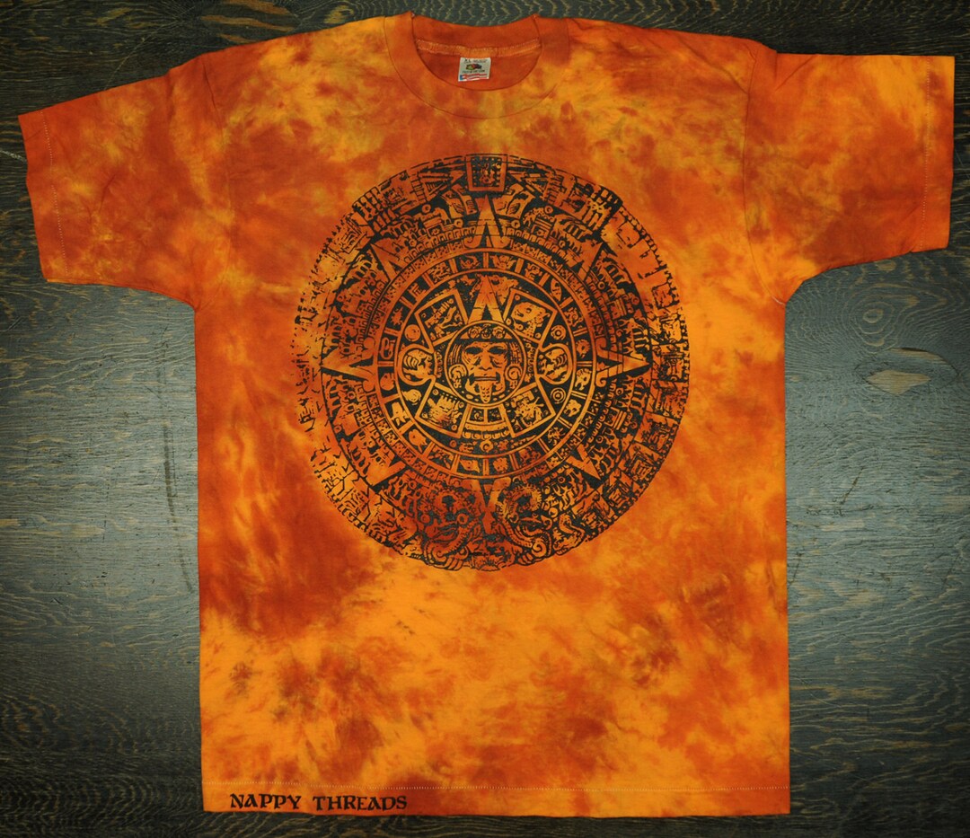 Vintage Aztec Calendar Tie Dye Short Sleeve Tee Shirt Earth Tone Colors ...