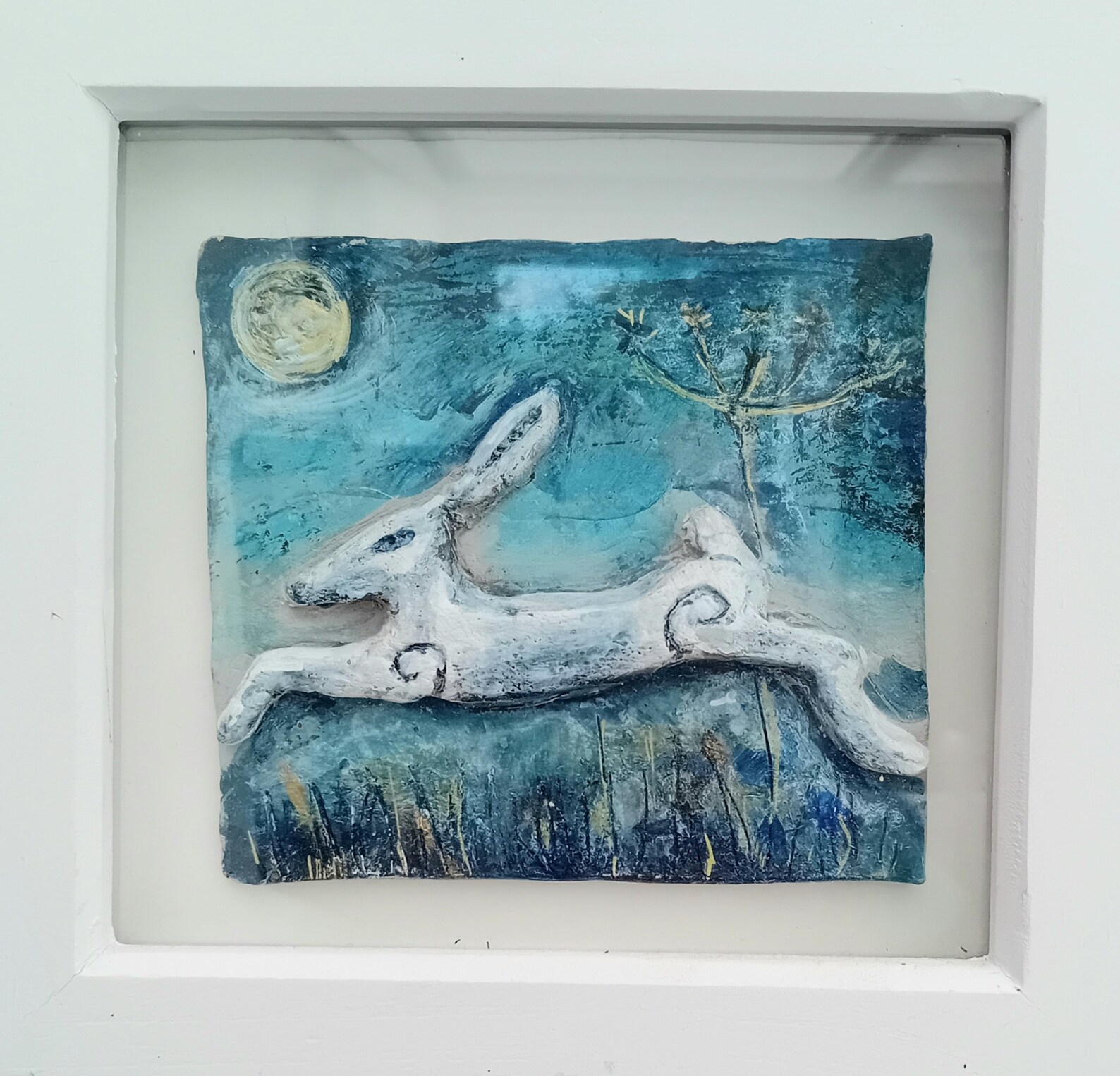 Leaping Hare Air Dried Clay Tile in Box Frame - Etsy