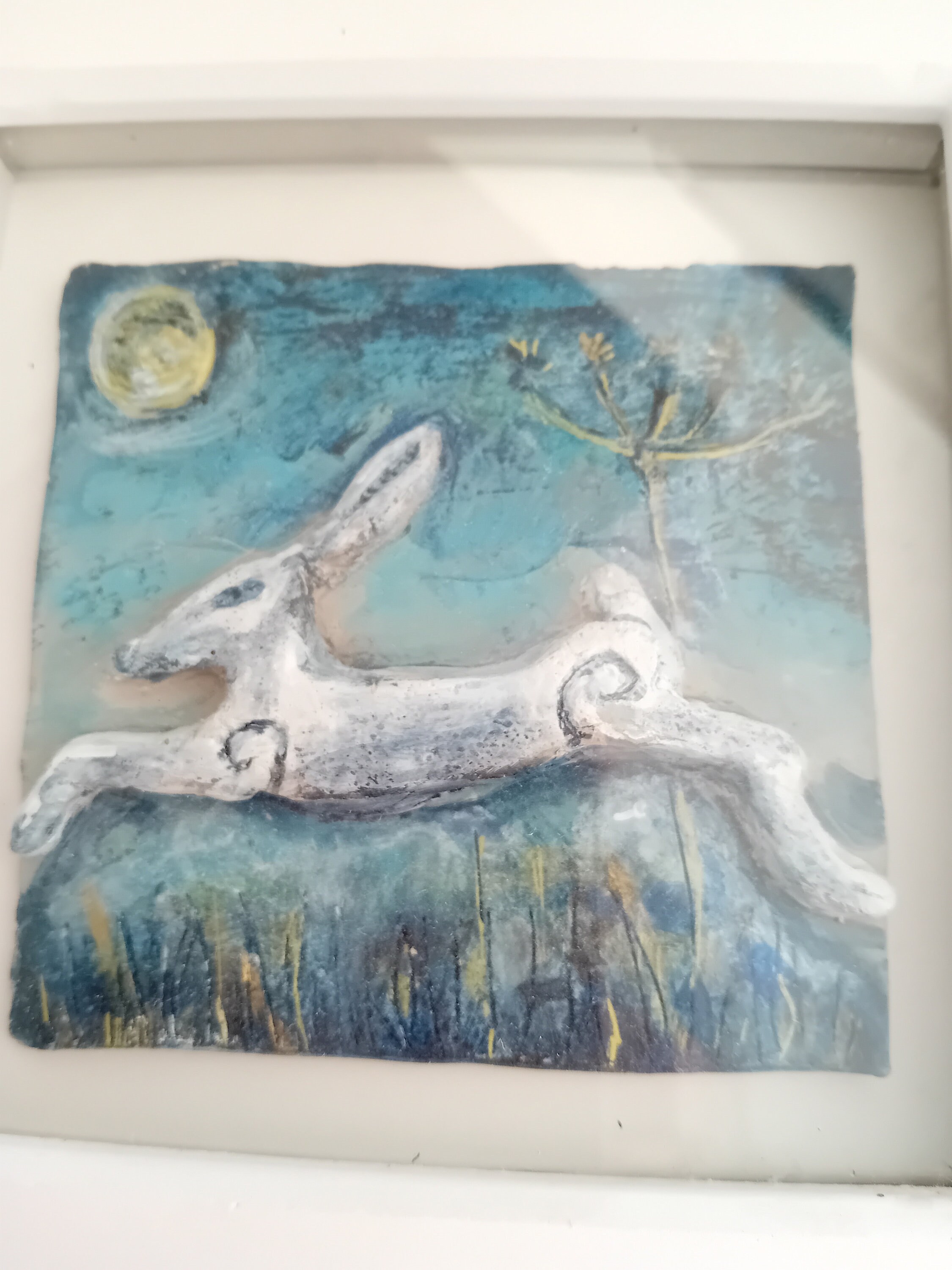 Leaping Hare Air Dried Clay Tile in Box Frame - Etsy