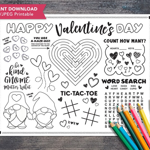 Valentines Activity Placemat - Etsy