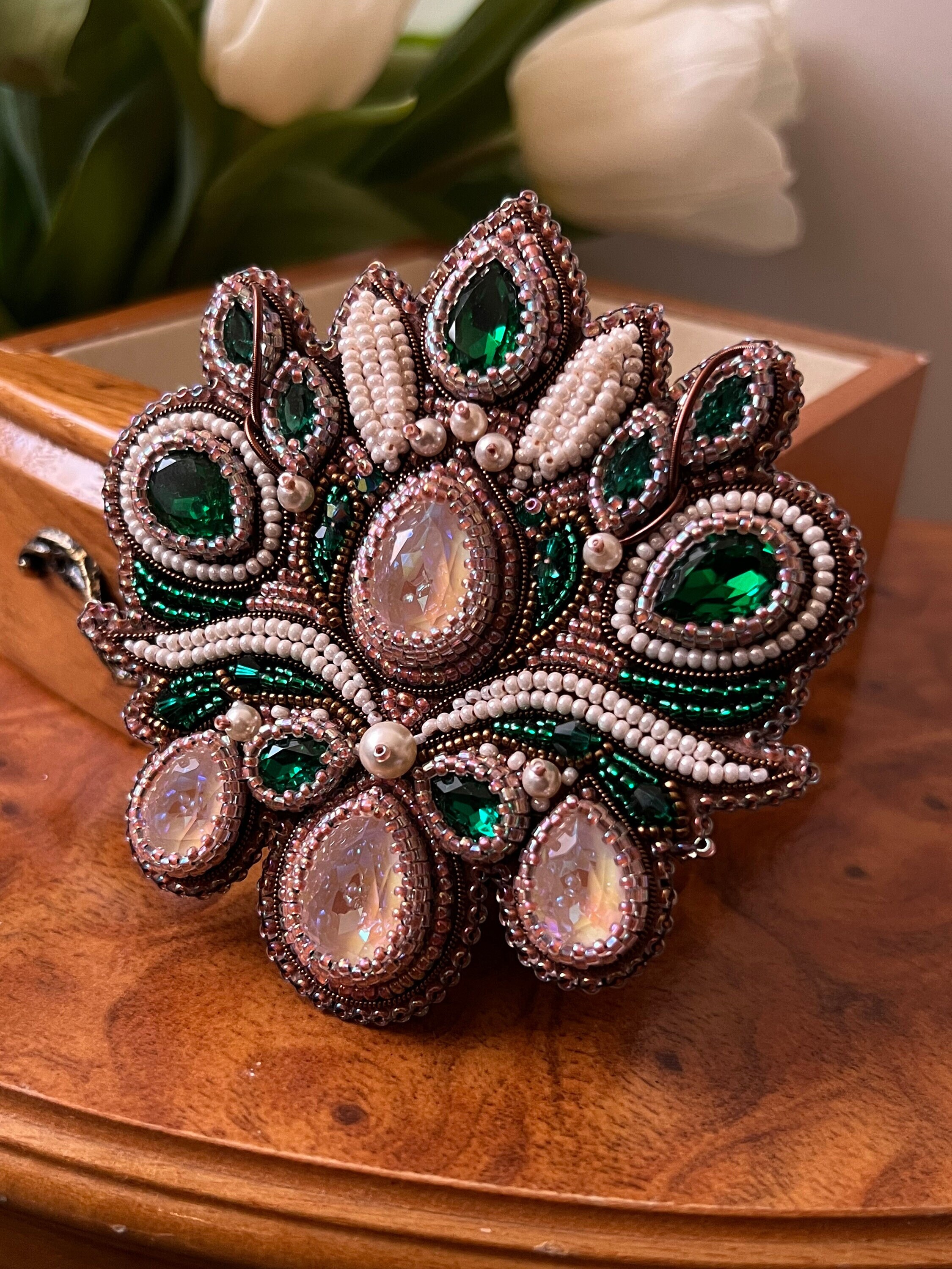 Art Deco Beaded Embroidery Brooch /handmade Brooch /handmade Gifts - Etsy