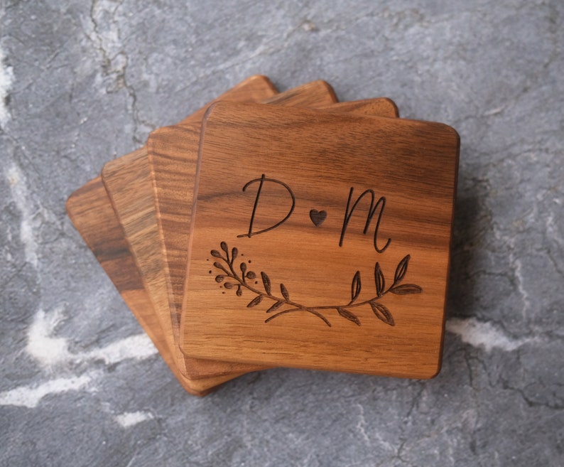 Personalized Coaster Set Custom Engraved Engagement Gift - Etsy