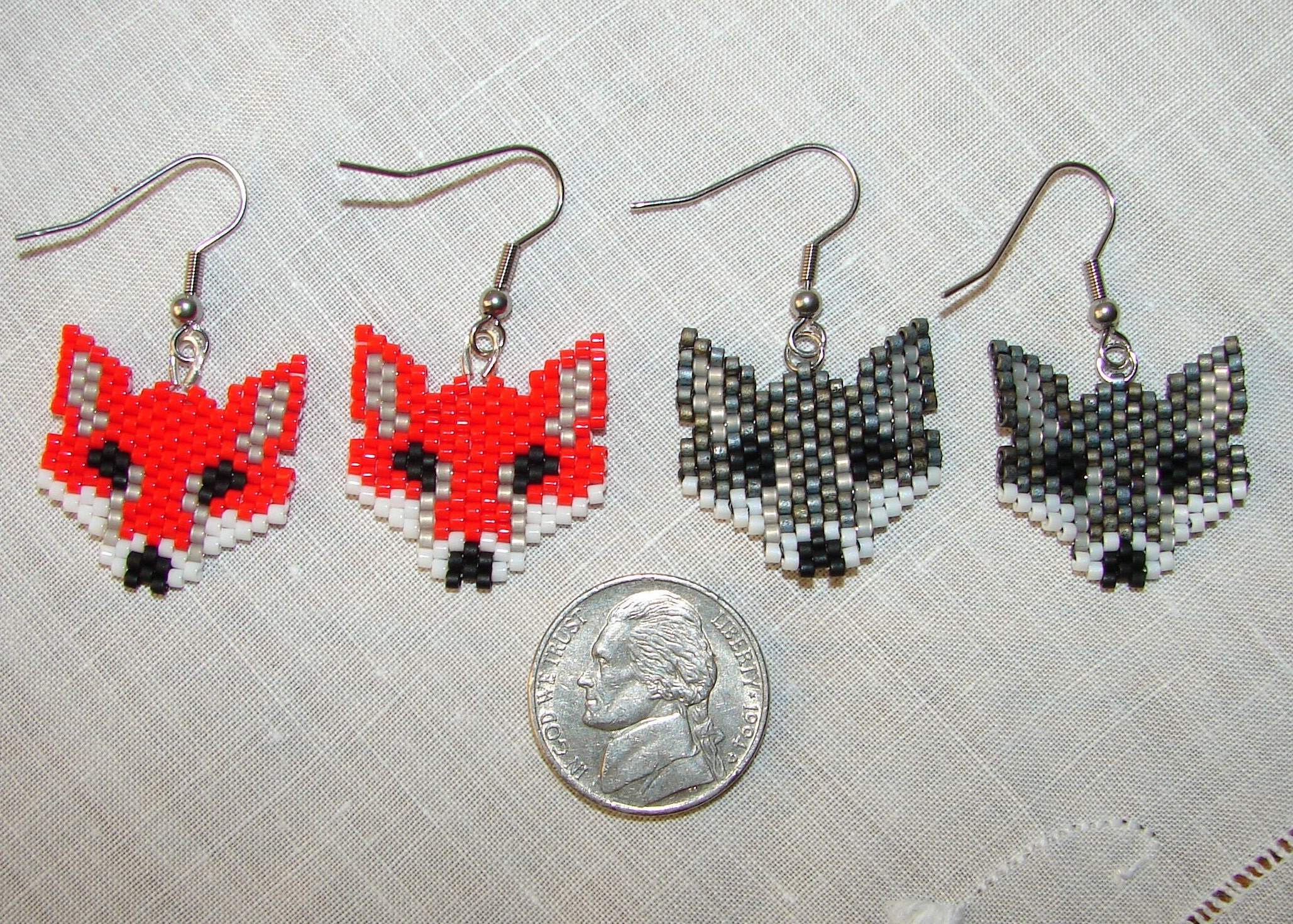 Handmade Fox Seed Bead Earrings, Stainless Steel - Etsy