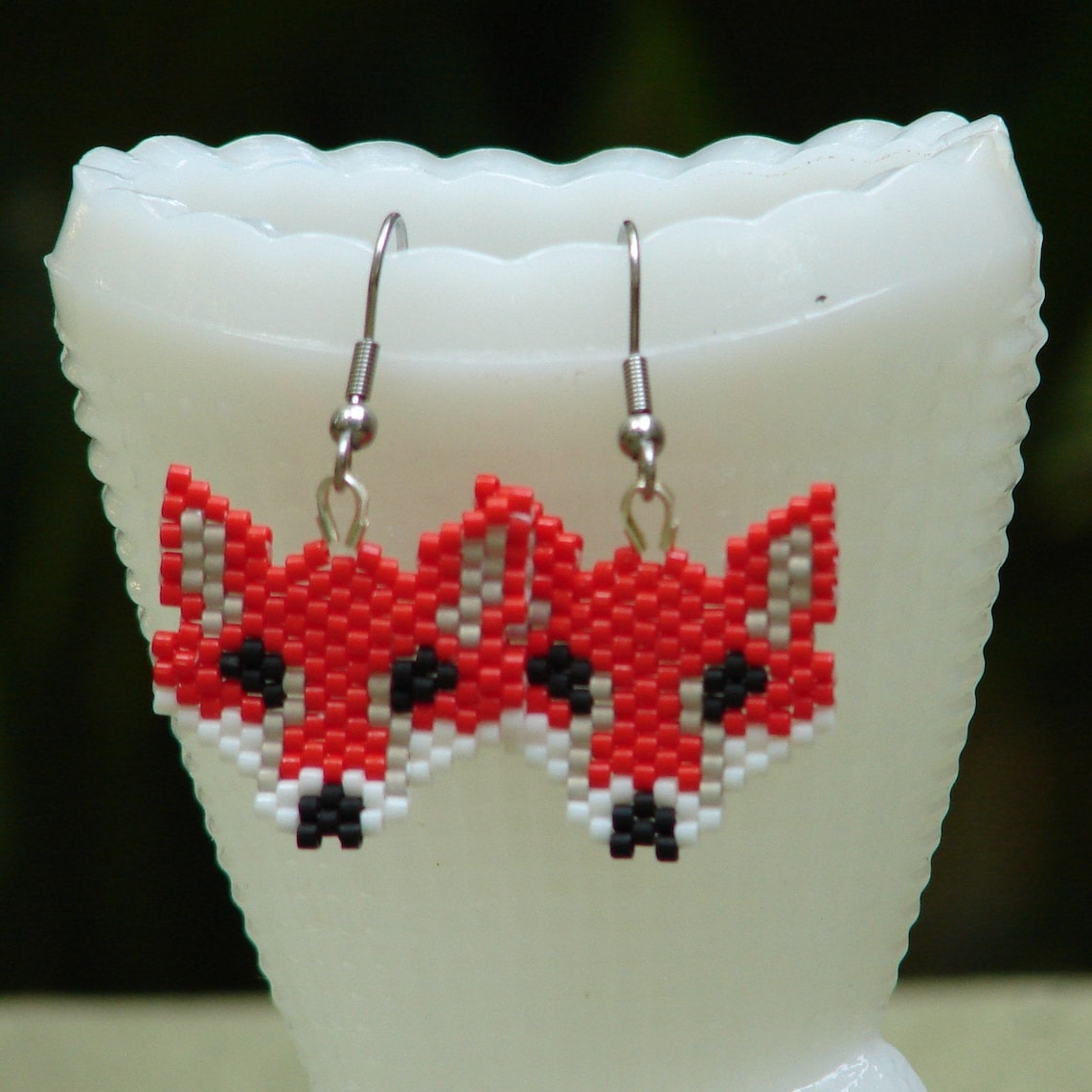 Handmade Fox Seed Bead Earrings, Stainless Steel - Etsy