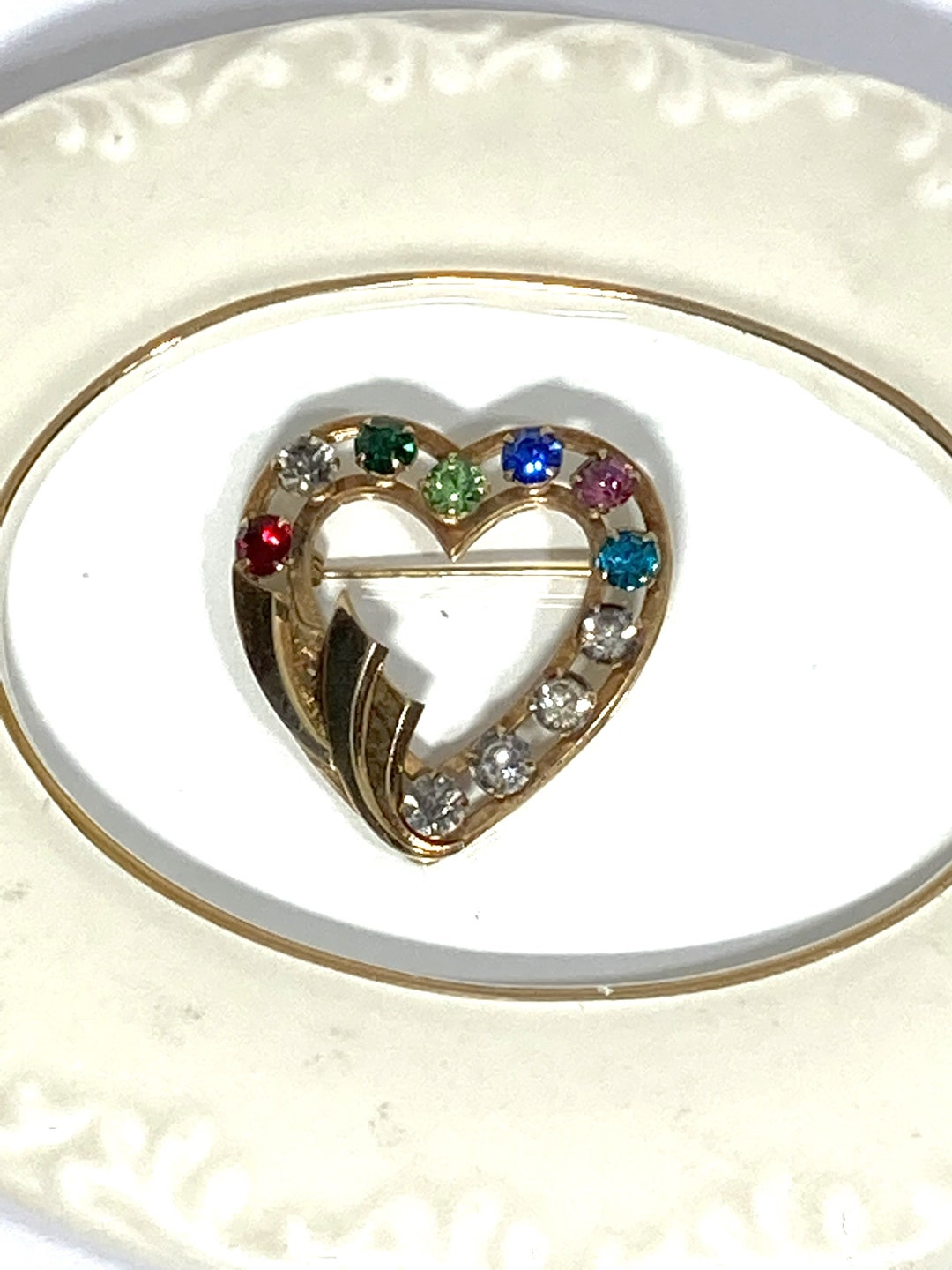 Heart Mother Brooch With Birthstones, Vintage Brooch - Etsy