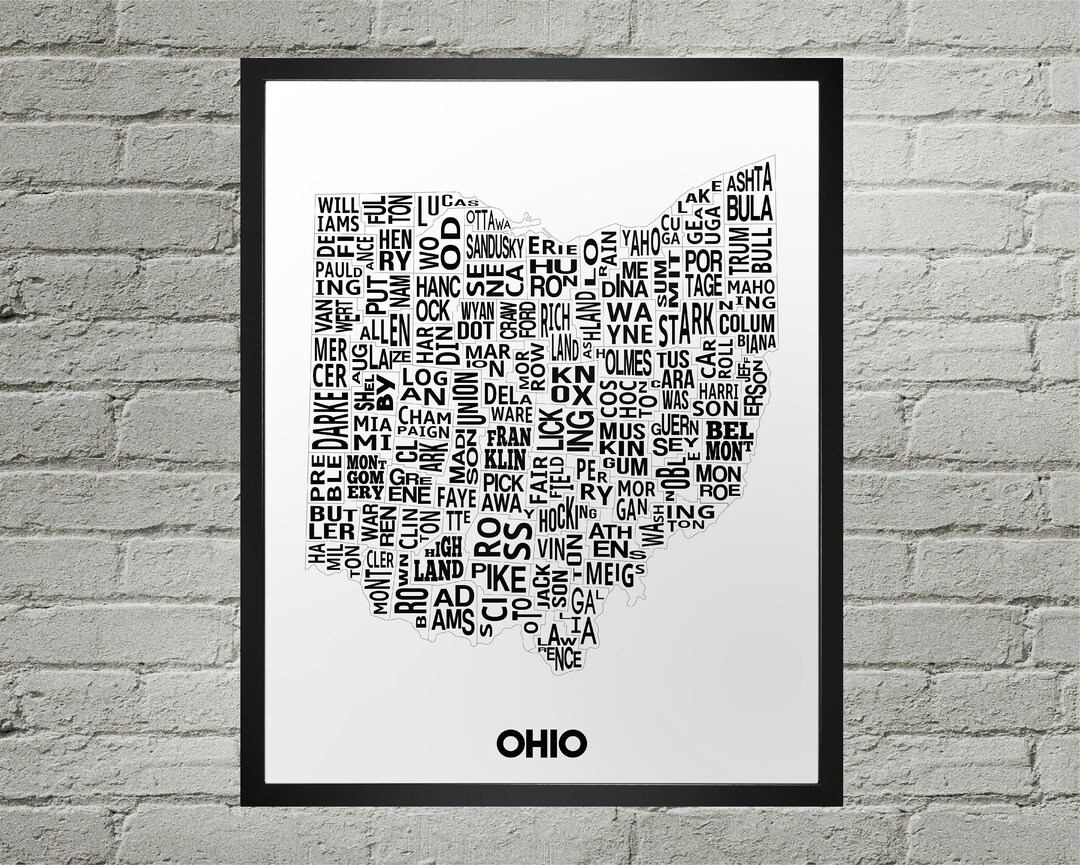 Ohio OH Counties Typography Map Print | Handmade | Ohio United States ...