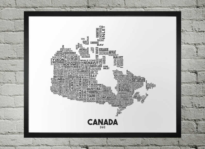 Canada City Typography Map Print Handmade Canada Map - Etsy Canada