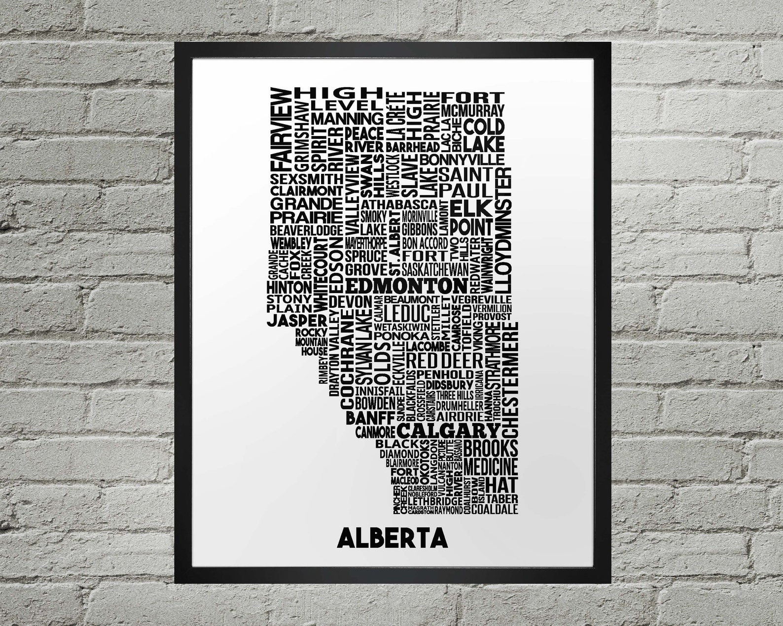 Alberta Cities Typography Map Print Handmade Alberta Map - Etsy Canada