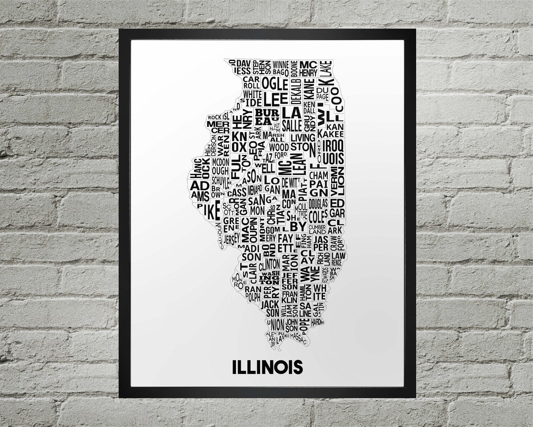 Illinois IL Counties Typography Map Print | Handmade | Illinois United ...