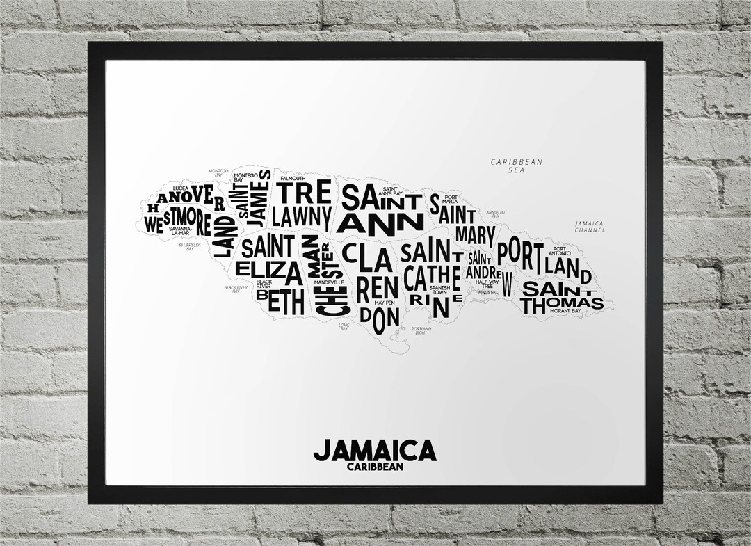 Jamaica Parishes Typography Map Print Handmade Jamaica Map - Etsy