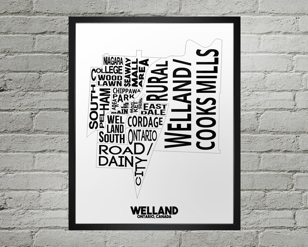 Welland Neighbourhood City Map Print | Handmade | Welland Ontario Map ...
