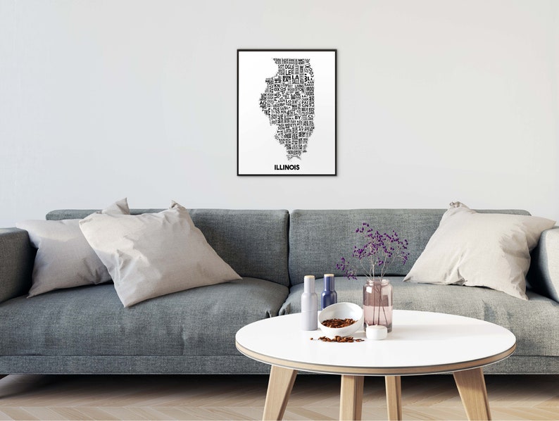 Illinois IL Counties Typography Map Print | Handmade | Illinois United ...