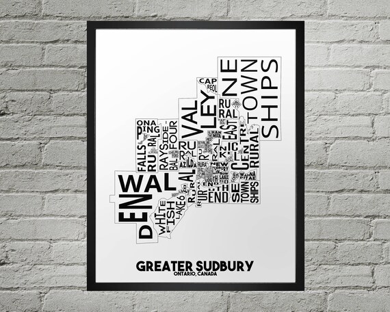 Greater Sudbury Neighbourhood City Map Print Handmade - Etsy Canada
