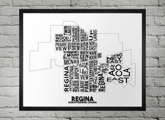 Regina Neighbourhood City Map Print Handmade Regina - Etsy