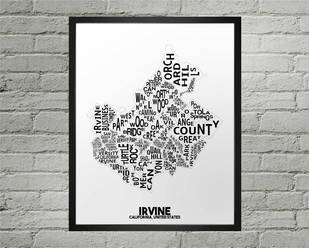 Irvine Neighborhood City Map Print | Handmade | Irvine California Map ...