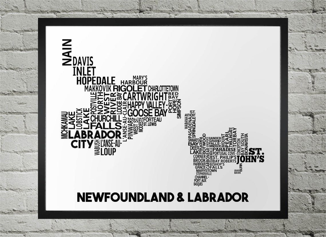 Newfoundland and Labrador Cities Typography Map Print - Etsy Canada