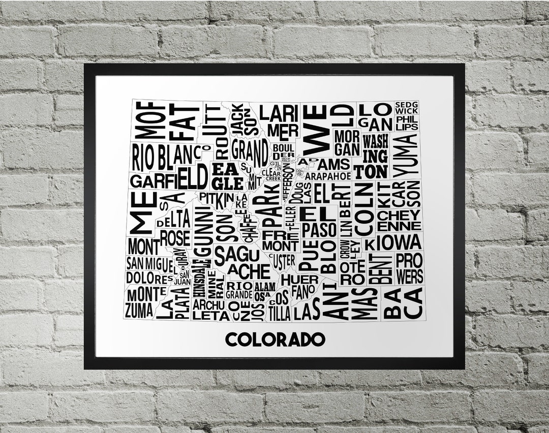 Colorado CO Counties Typography Map Print | Handmade | Colorado United ...