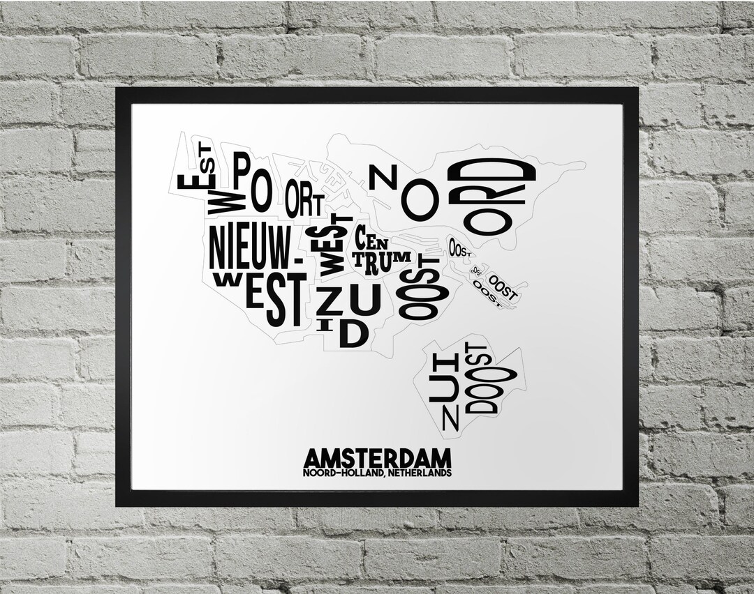 Amsterdam Boroughs Map Print | Handmade | Amsterdam Netherlands Map ...