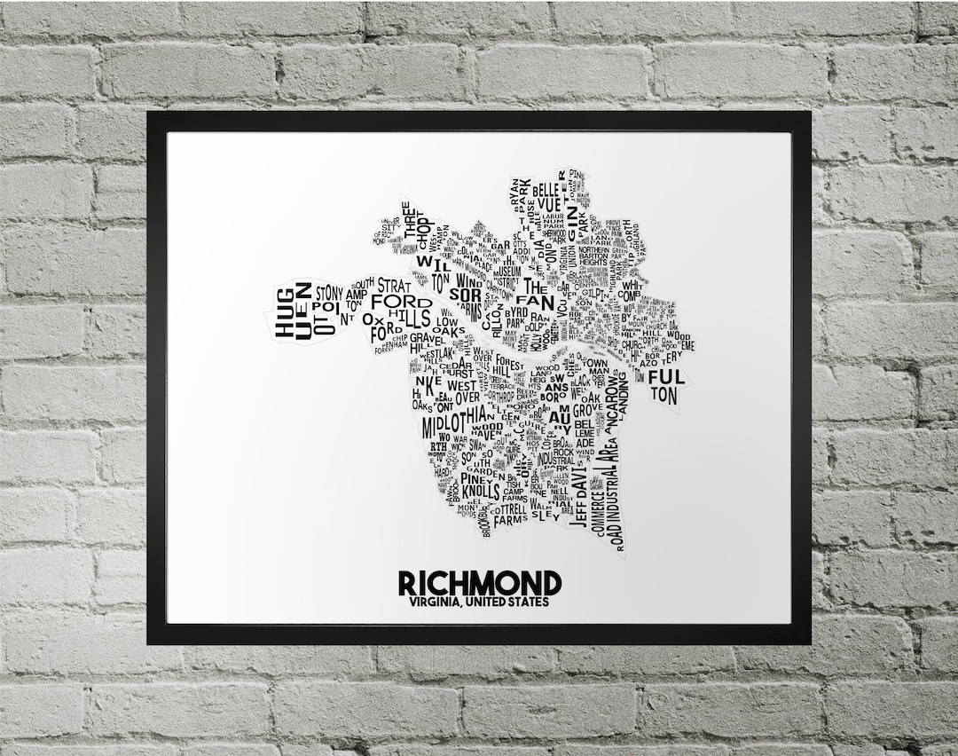 Richmond Neighborhood City Map Print | Handmade | Richmond Virginia Map ...
