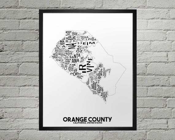 Orange County Neighborhood City Map Print Handmade Orange | Etsy