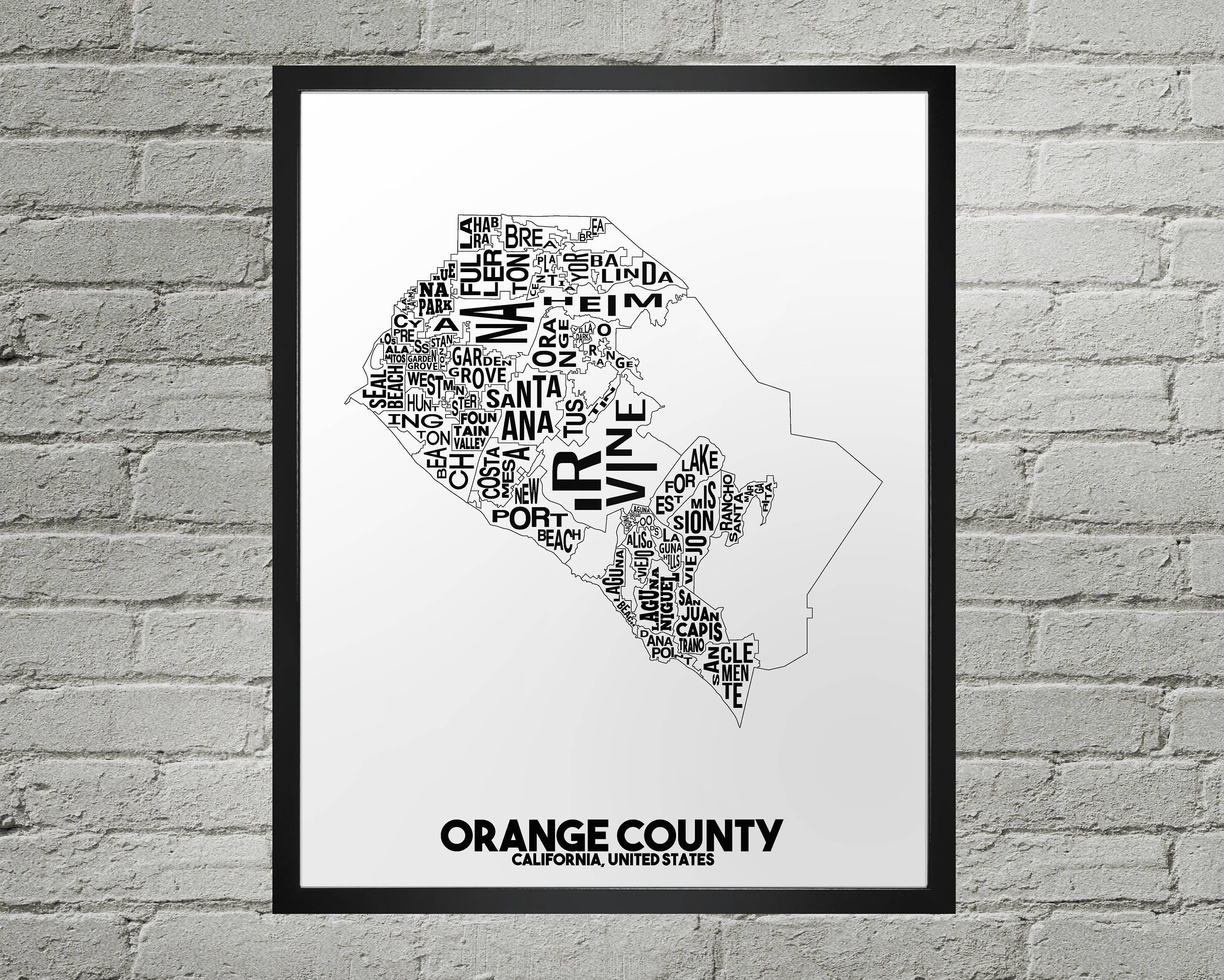Orange County Neighborhood City Map Print | Handmade | Orange County ...