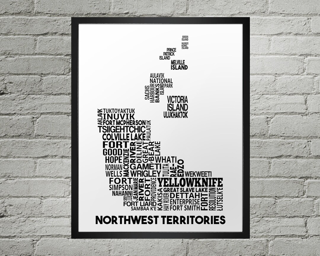 Northwest Territories Communities Typography Map Print | Handmade ...