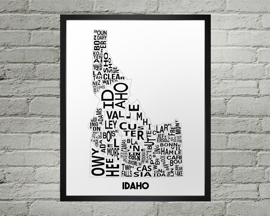 Idaho ID Counties Typography Map Print | Handmade | Idaho United States ...