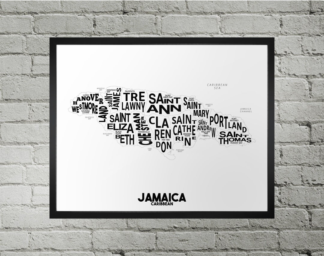 Jamaica Parishes Typography Map Print | Handmade | Jamaica Map ...