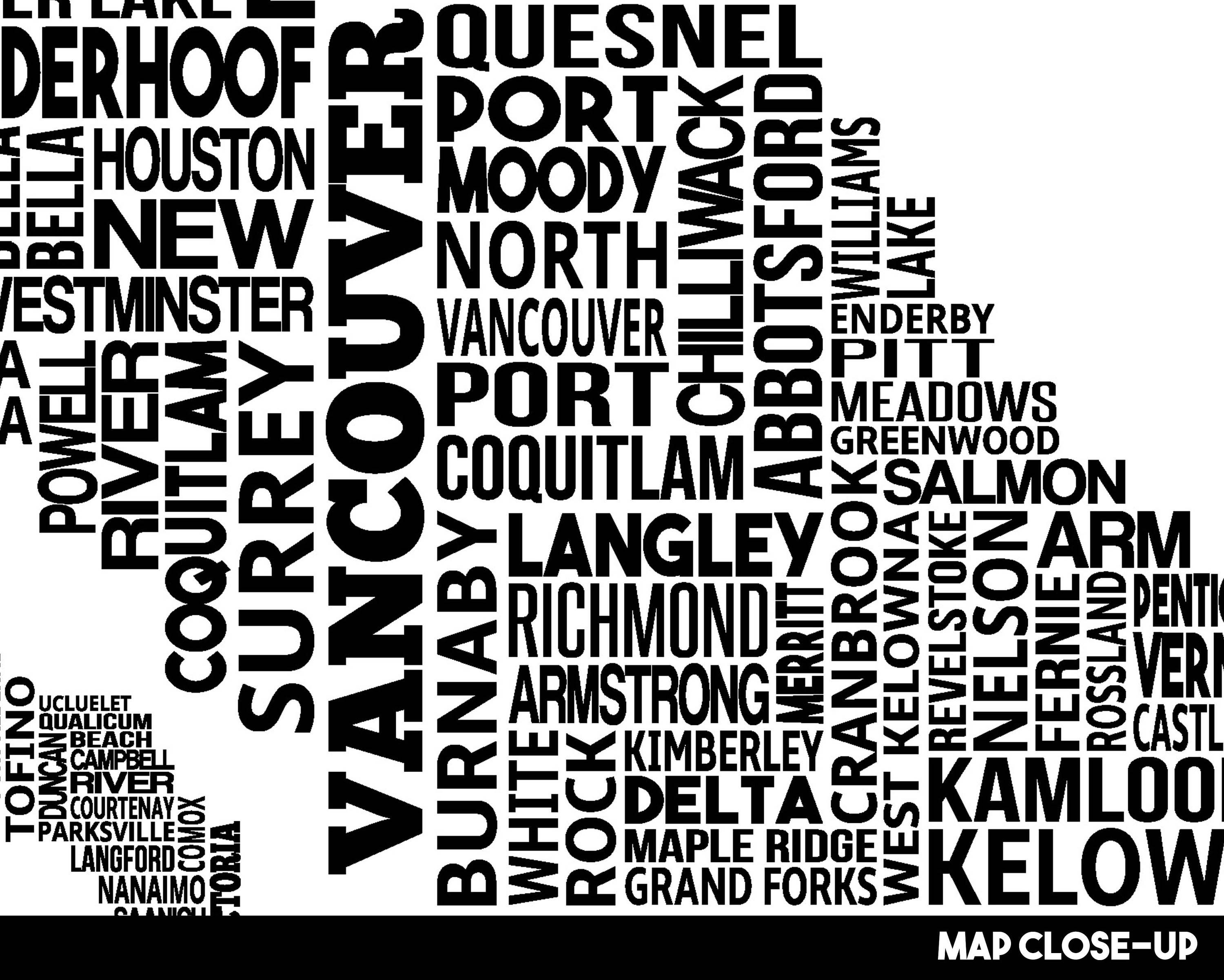British Columbia Cities Typography Map Print | Etsy Canada