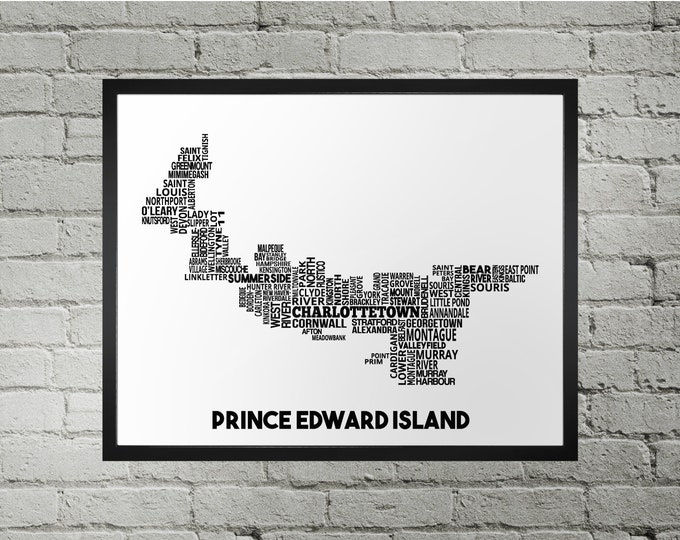 Typographic Map of Prince Edward Island | Map of PEI, Canada ...