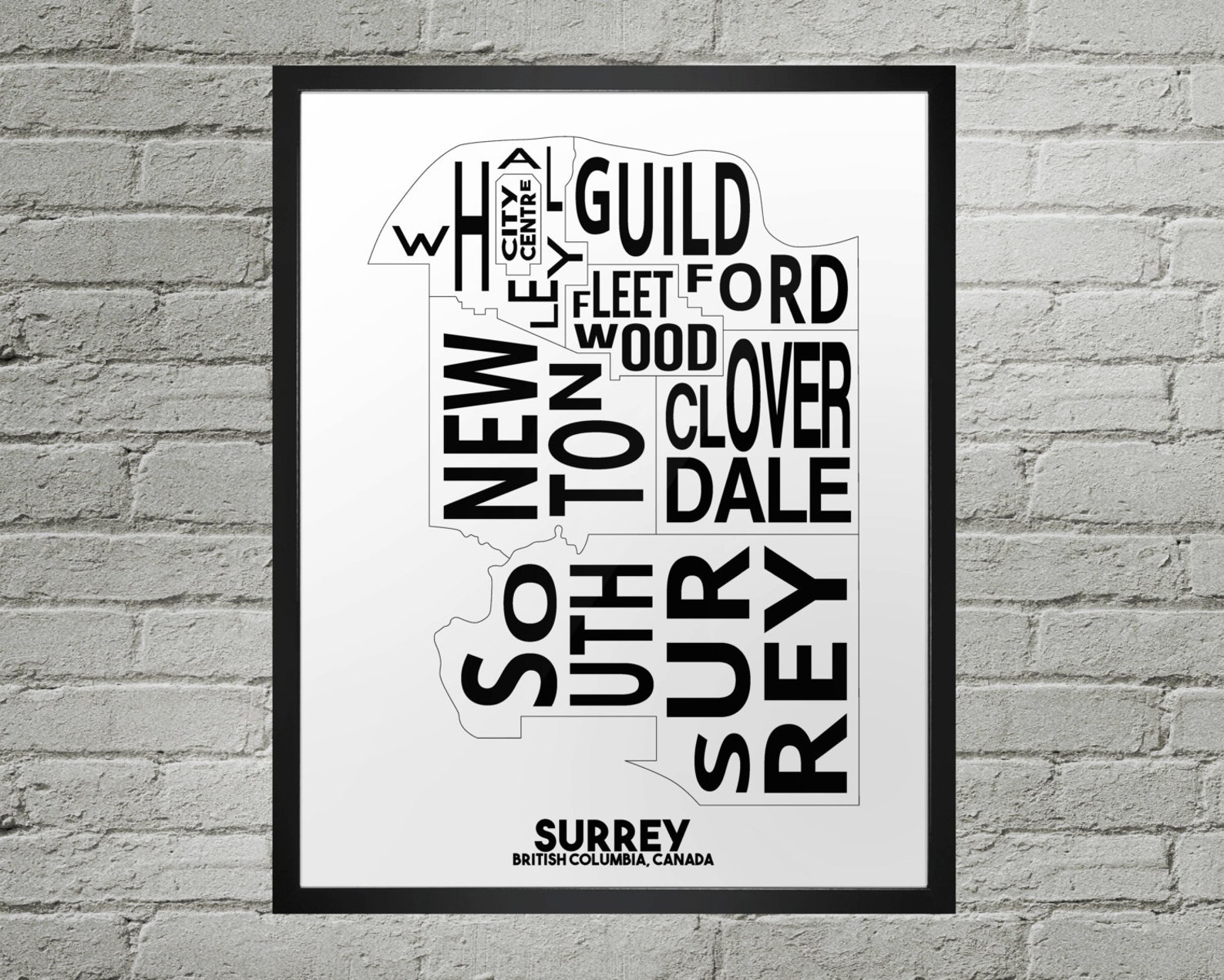 Surrey Neighbourhood City Map Print | Handmade | Surrey British ...