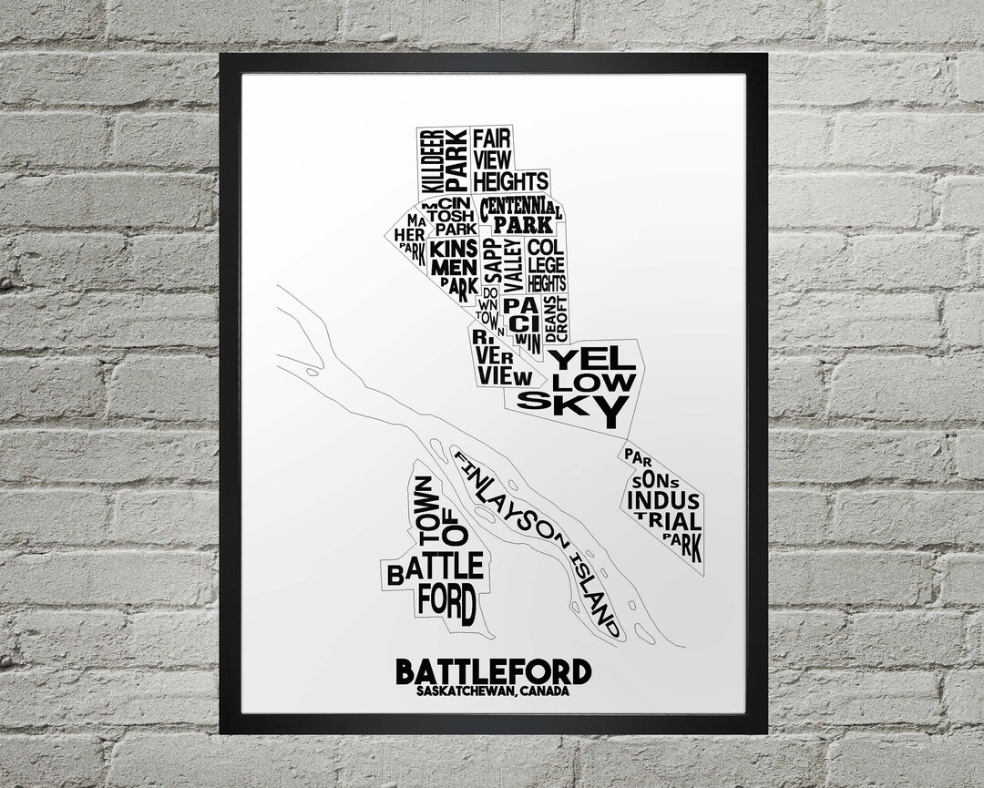 Battleford Neighbourhood City Map Print | Handmade | Battleford ...