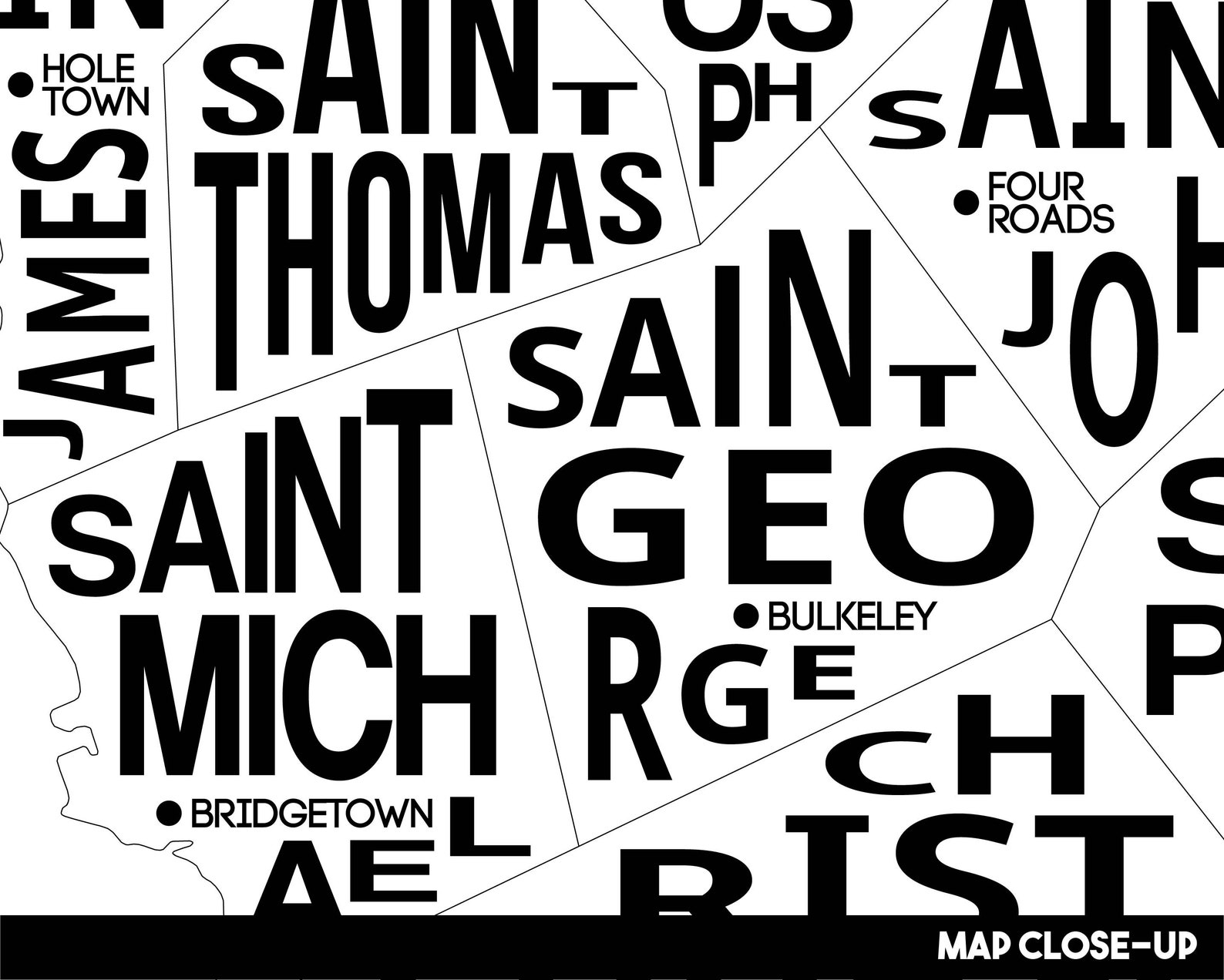 Barbados Parishes Typography Map Print Handmade Barbados - Etsy