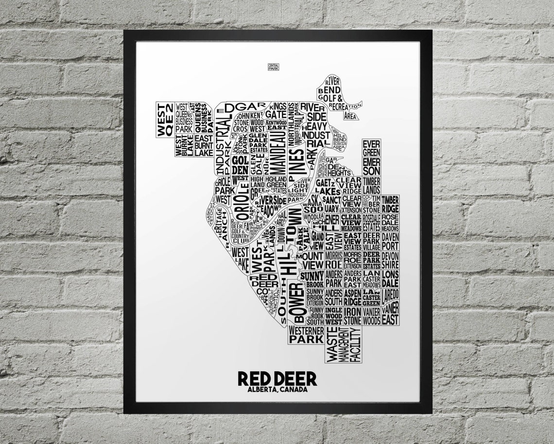 Red Deer Neighbourhood City Map Print | Handmade | Red Deer Alberta Map ...