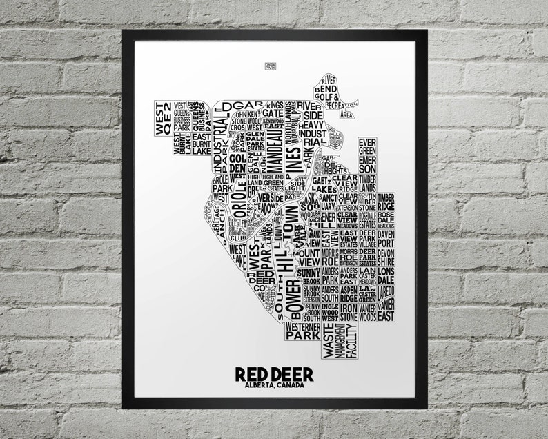 Red Deer Neighbourhood City Map Print | Handmade | Red Deer Alberta Map ...