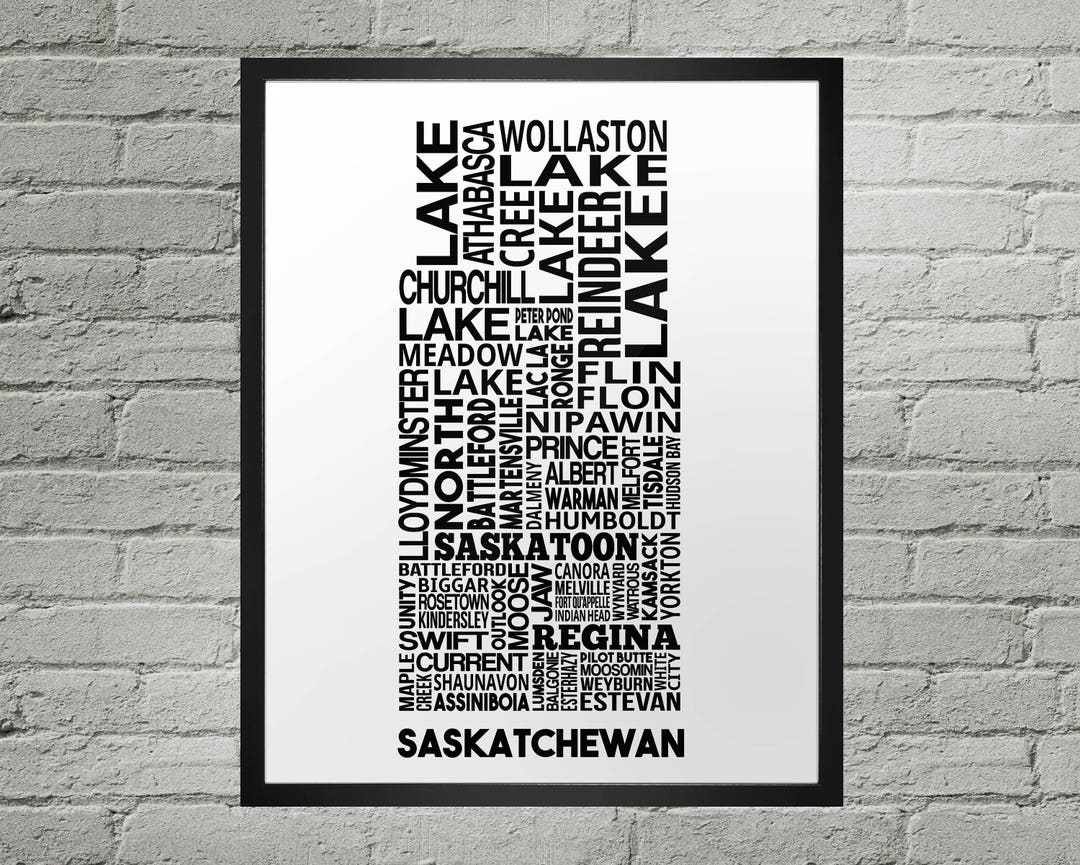 Saskatchewan Cities Typography Map Print | Handmade | Saskatchewan Map ...