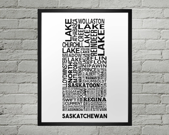 Saskatchewan Cities Typography Map Print | Etsy