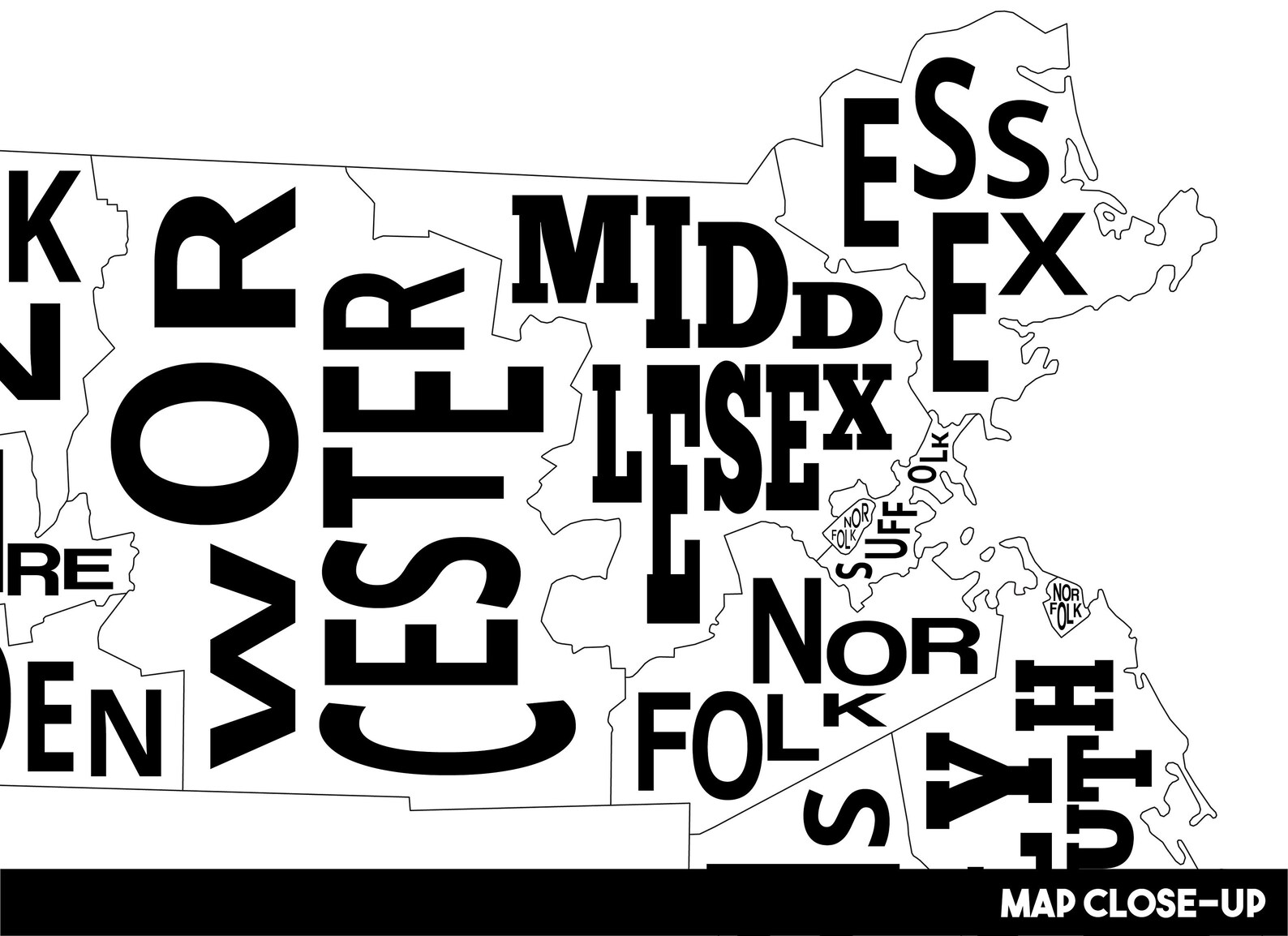 Massachusetts MA Counties Typography Map Print | Handmade ...